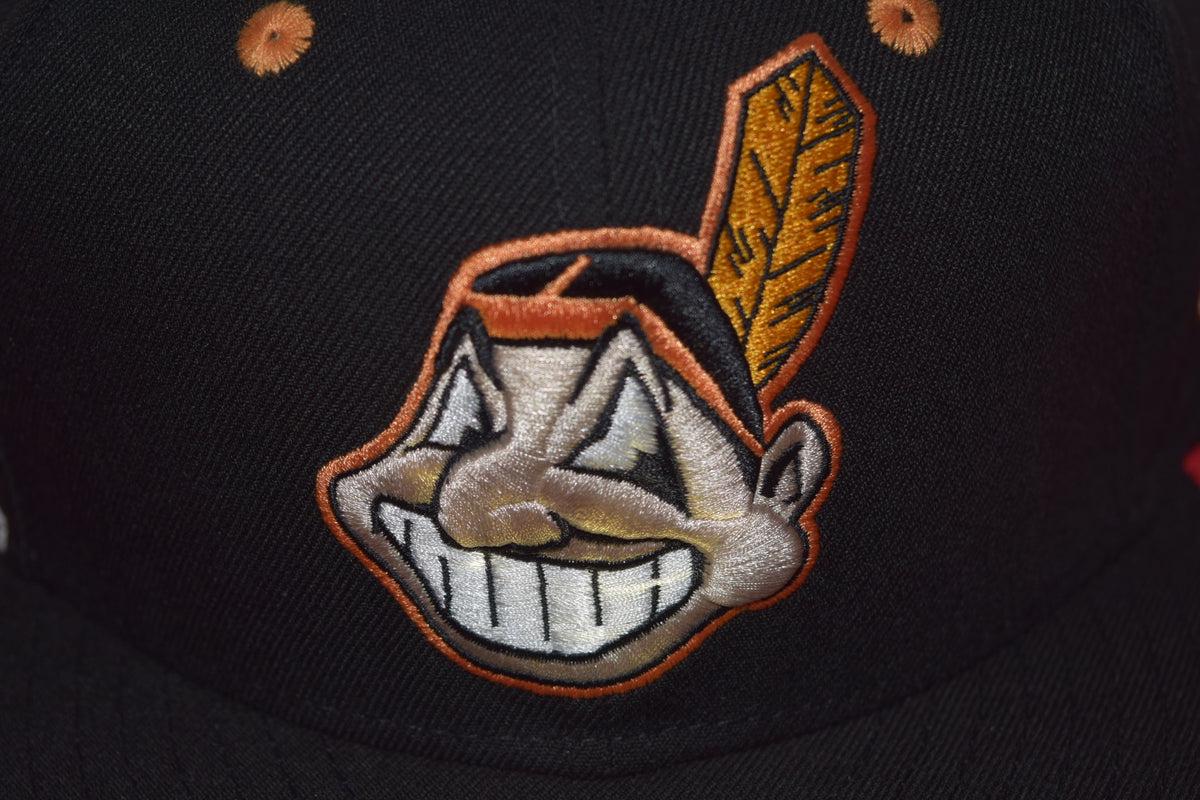 MLB New Era Cleveland Indians Chief Wahoo Black Orange Feather Fitted ...